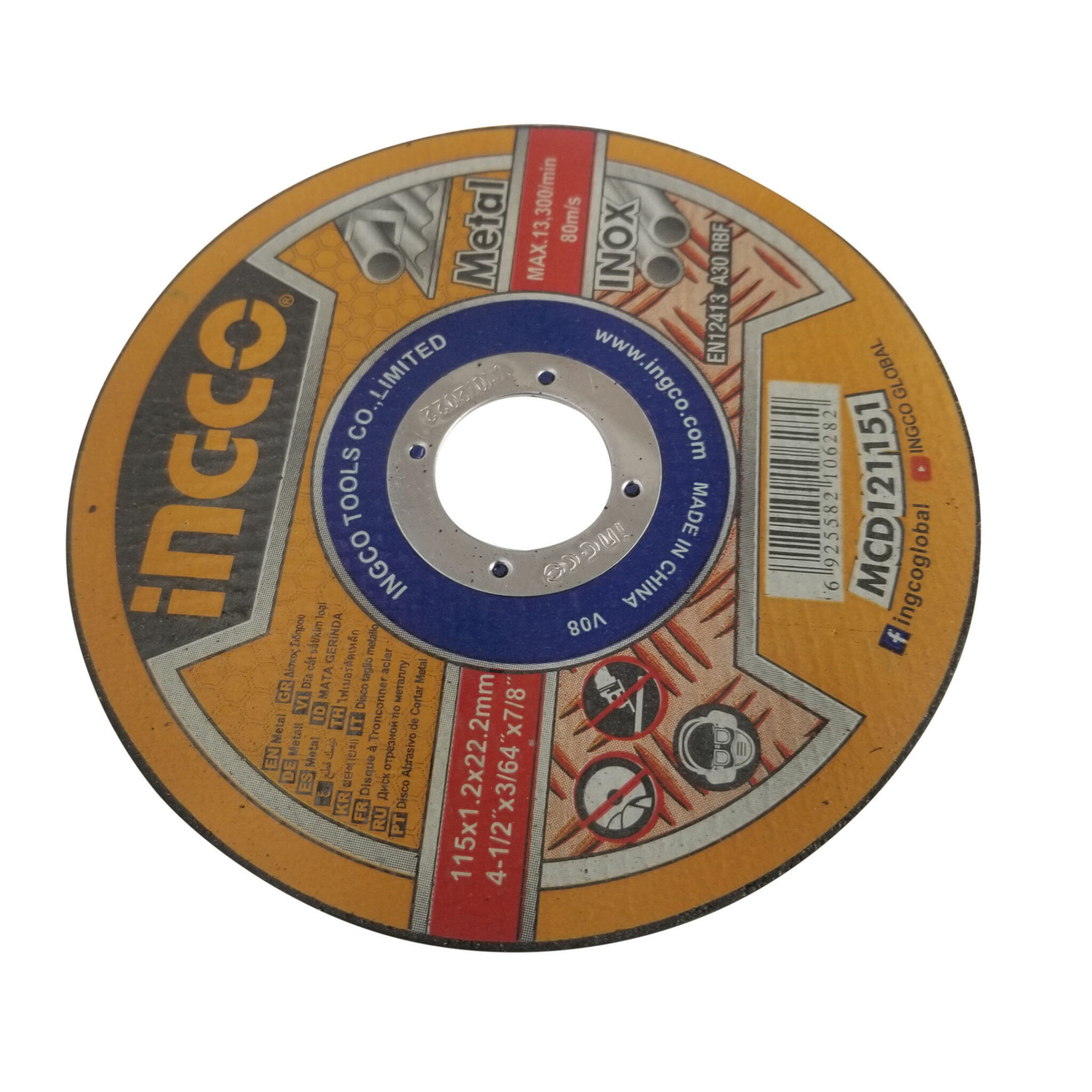 INGCO Abrasive Metal Cutting Disc 115x1.2x22.2mm or 4-½’’x 3/64’’x7/8 ...